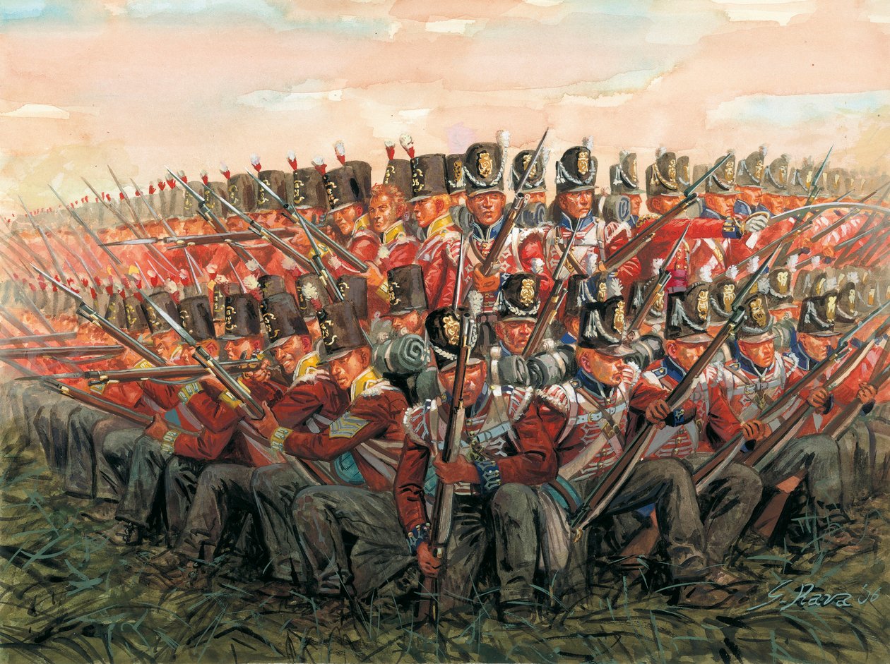 Napoleonic Wars: English soldiers during battle of Waterloo 18 June 1815