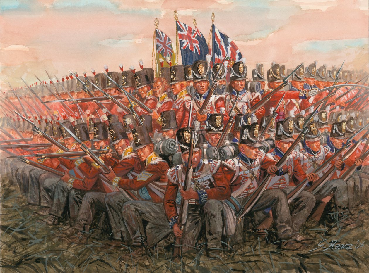 English Soldiers During Battle of Waterloo 18 June 1815 (Illustration by Giuseppe Rava)