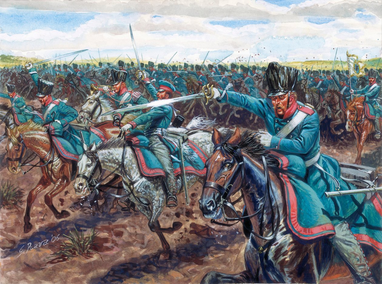 Prussian Dragoons Charging (Illustration by Giuseppe Rava)