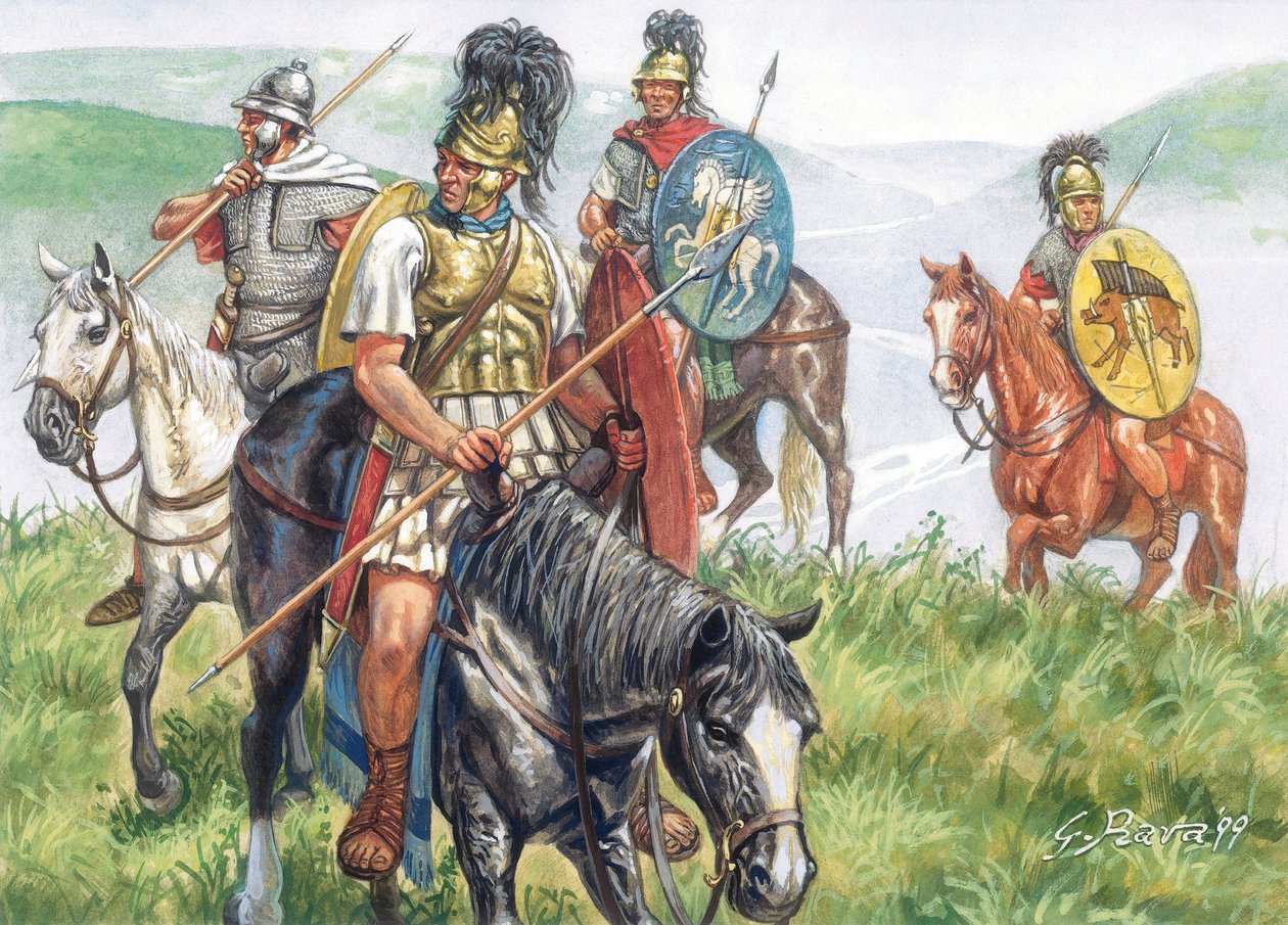 A Group of Roman Horsemen (Illustration) by Giuseppe Rava