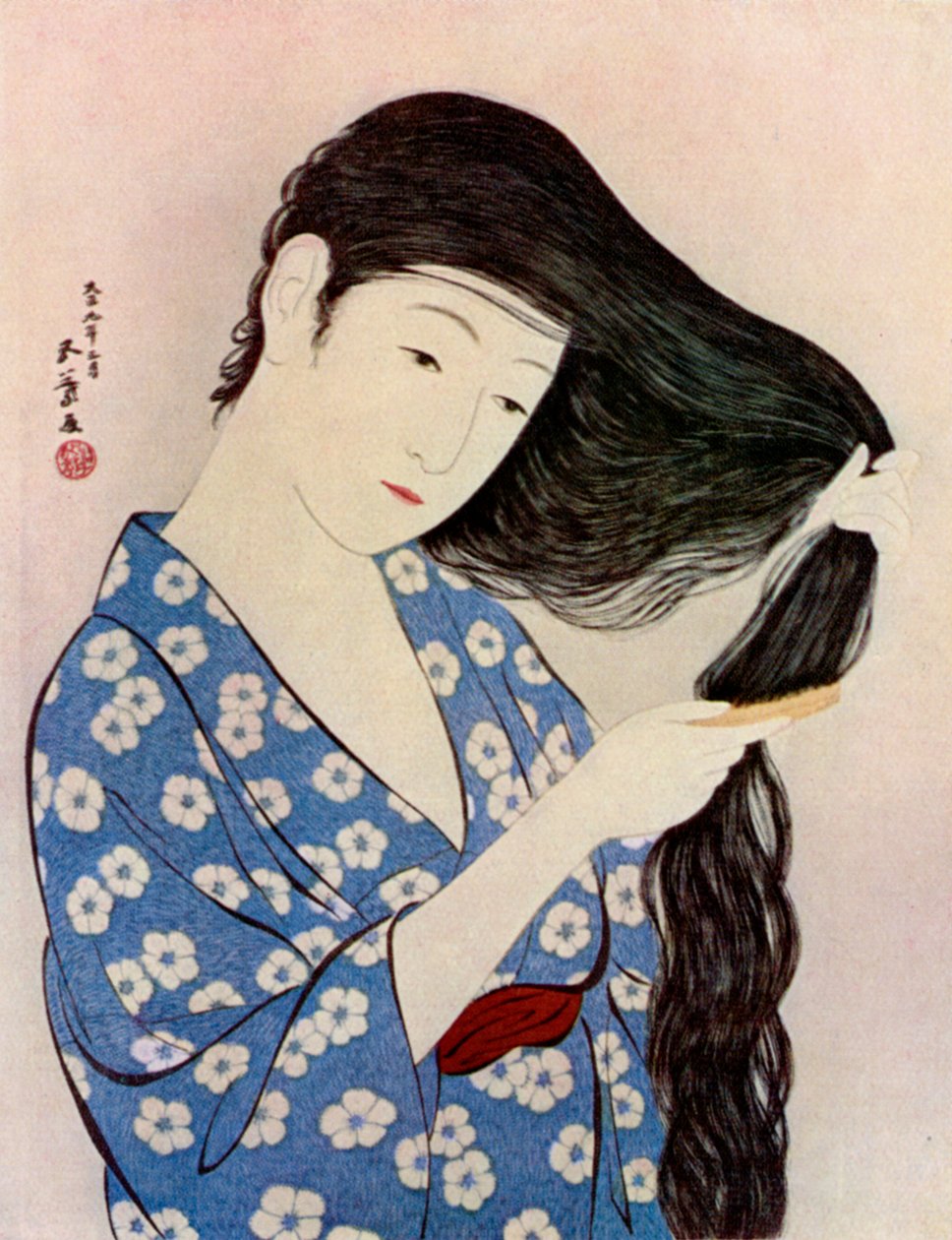A Japanese Woman Combing Her Hair by Goyo Hashiguchi