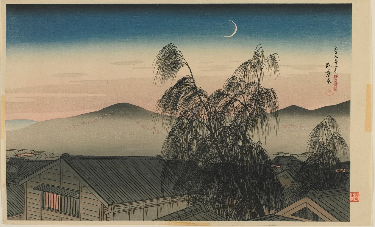 Evening Moon in Kobe by Goyo Hashiguchi: Fine art print