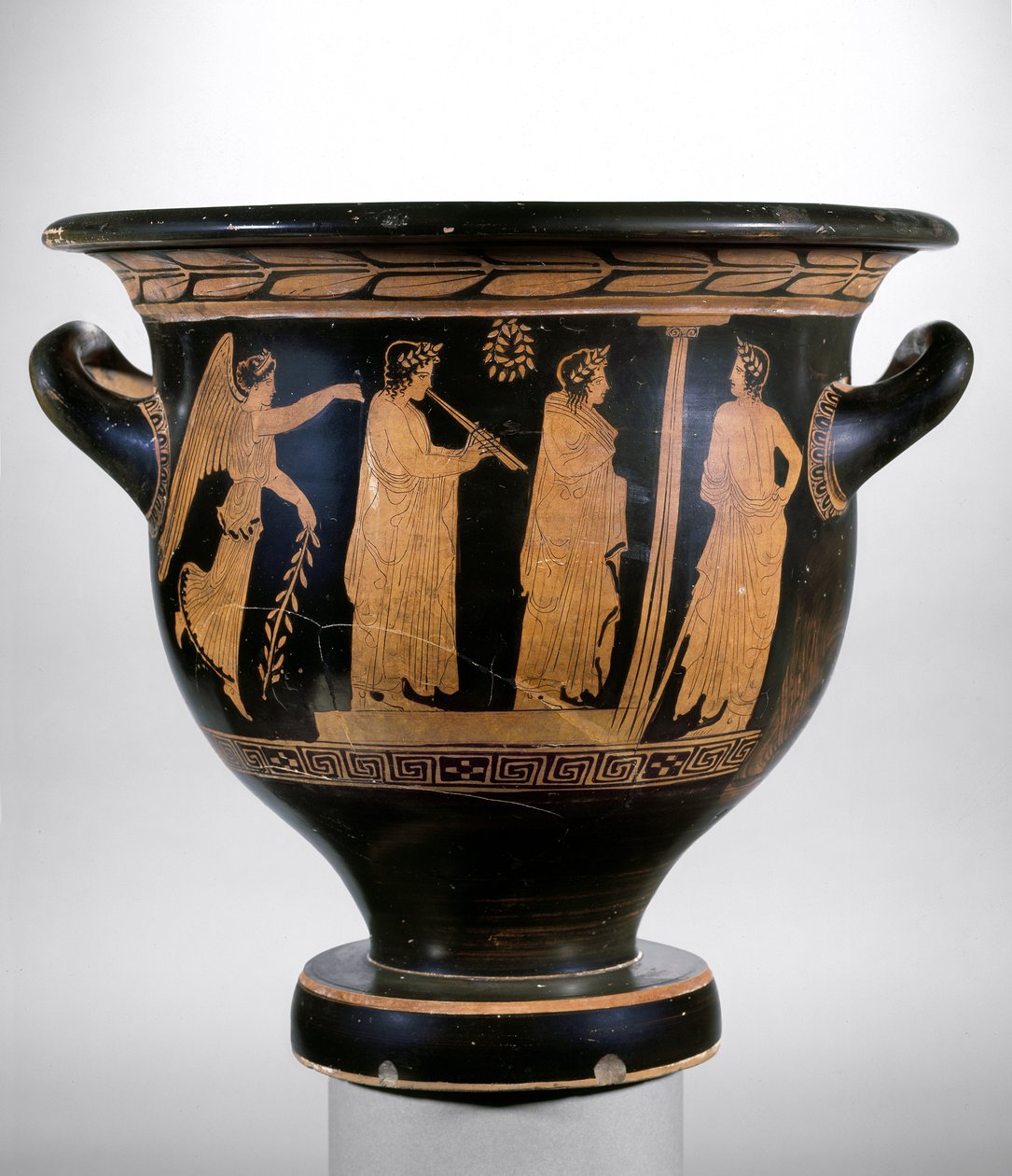 Attic Red-Figure Krater Depicting Nike and Three Figures Wearing Laurel ...