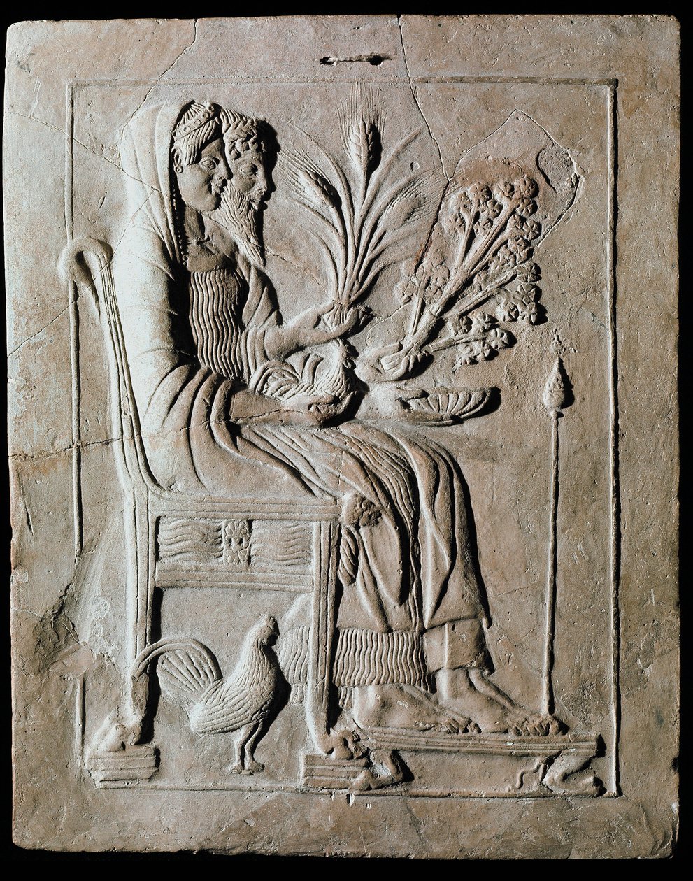 Votive Terracotta Tablet from Persephone on the Throne and Hades