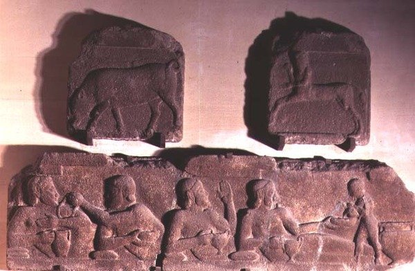 Two metopes depicting a centaur and a boar and a frieze depicting ...