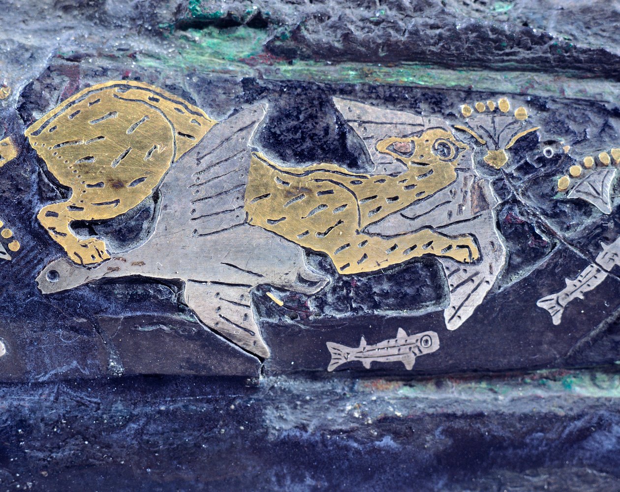 Engraved Dagger in Gold, Silver, Bronze and Niello (Detail: Feline ...