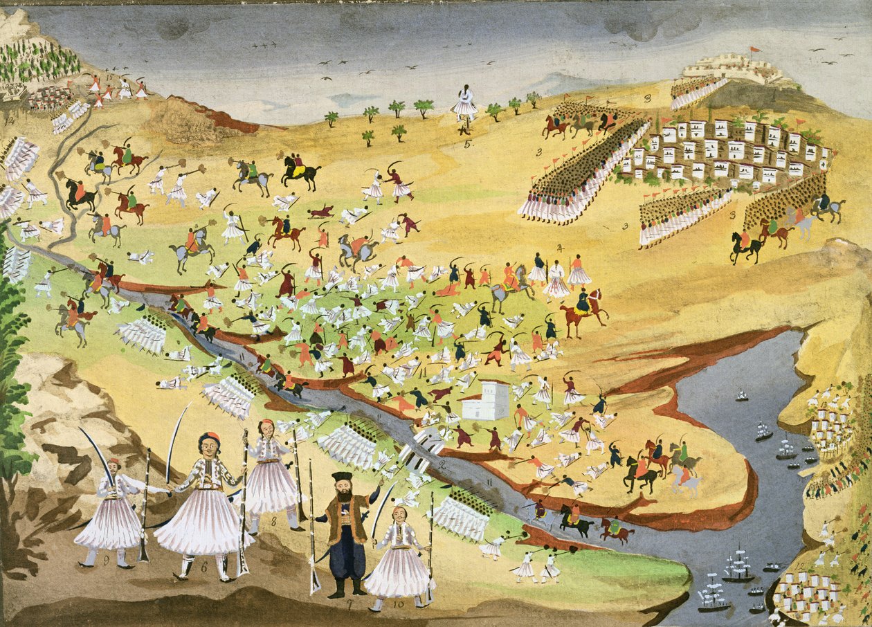 First Battle Between Greeks and Turks at the Alamana Bridge in 1821 ...