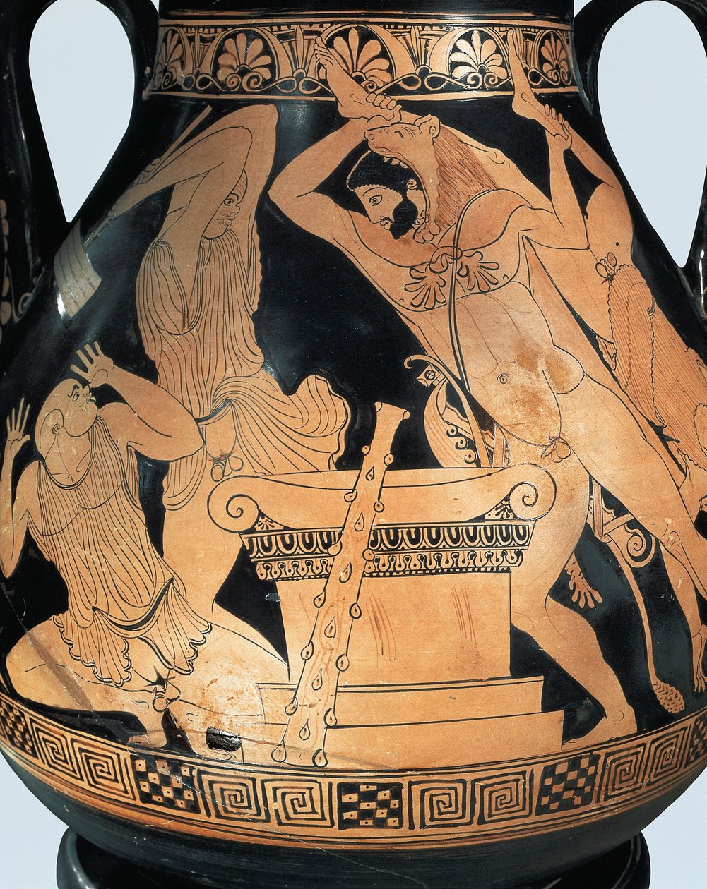 Attic pelike depicting Heracles killing king Busiris and Egyptian priests