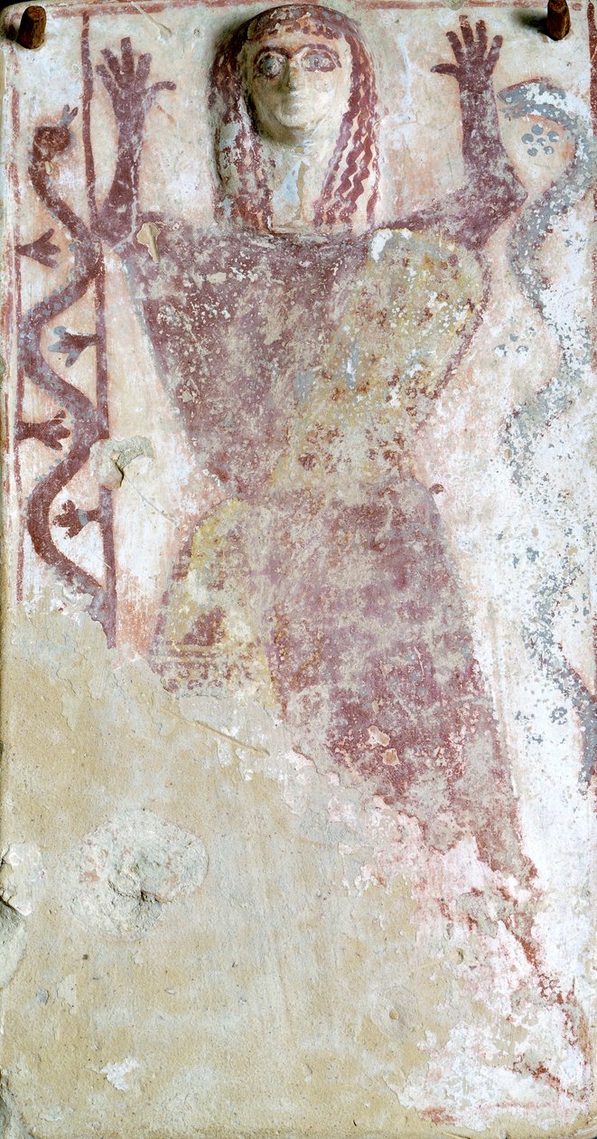 Polychrome Painting on Pinax and Relief Depicting Feminine Deity with ...