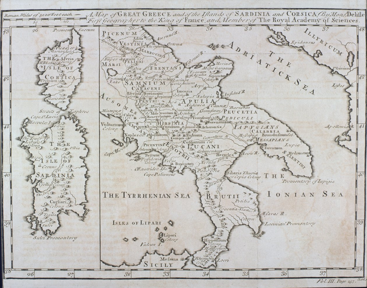 Map of Southern Italy, Corsica, and Sardinia Known in Ancient Times as ...