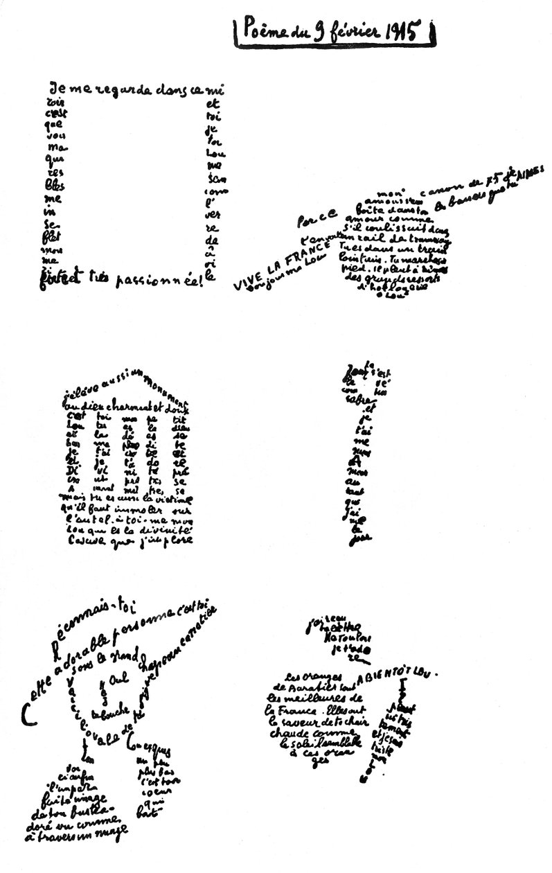 Calligram, Poem, 9th February 1915 by Guillaume Apollinaire