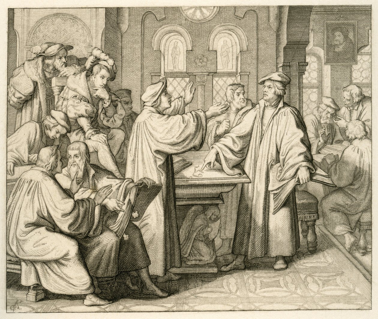 Luther and Ulrich Zwingli discussing the sacrament without agreement ...