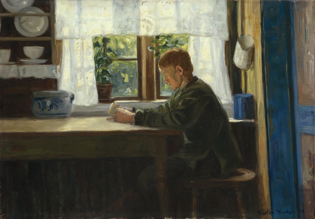 Boy in Kitchen Interior by Gustav Wentzel: Fine art print