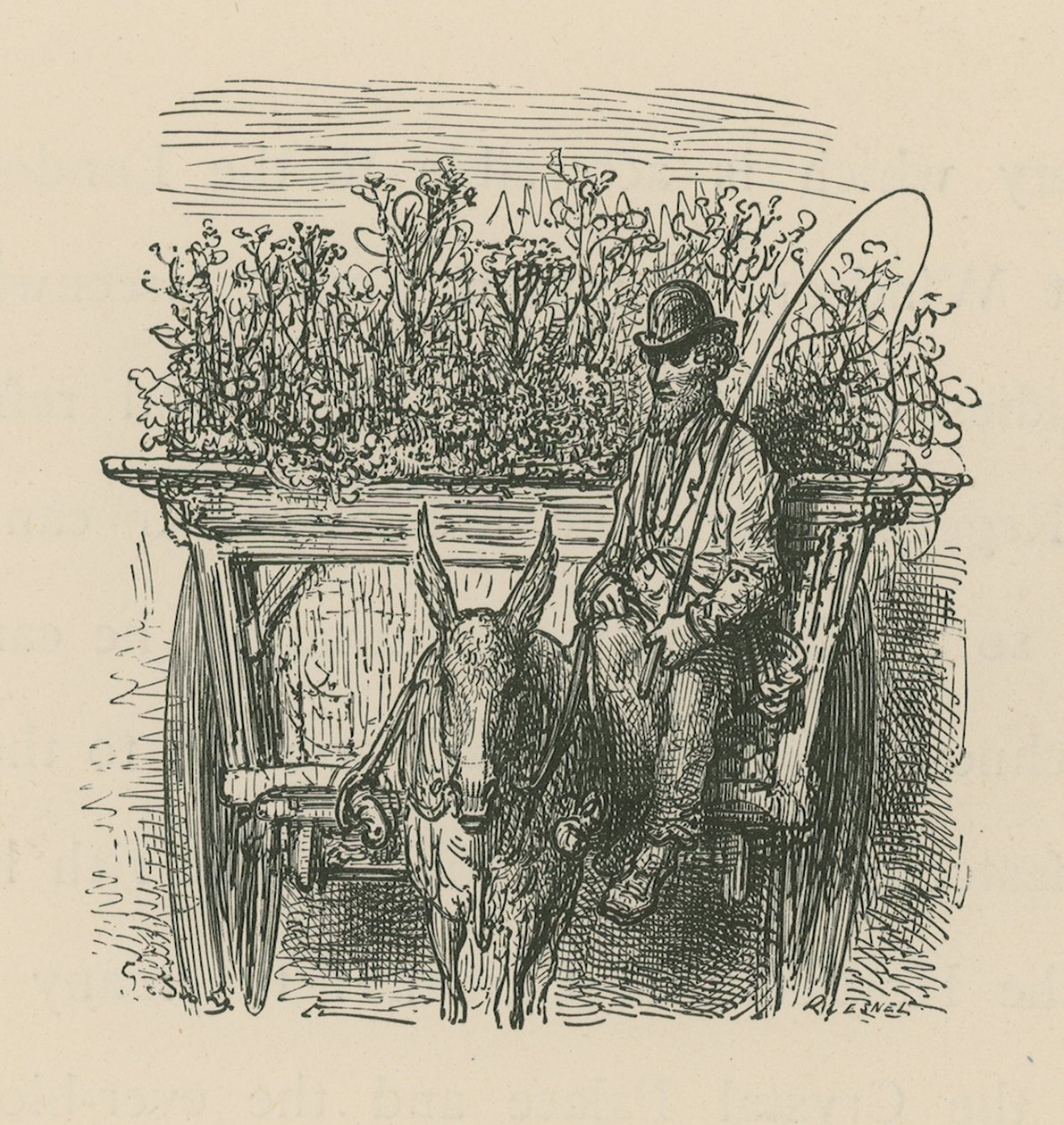 A Man Driving a Cart Laden with Plants and Flowers