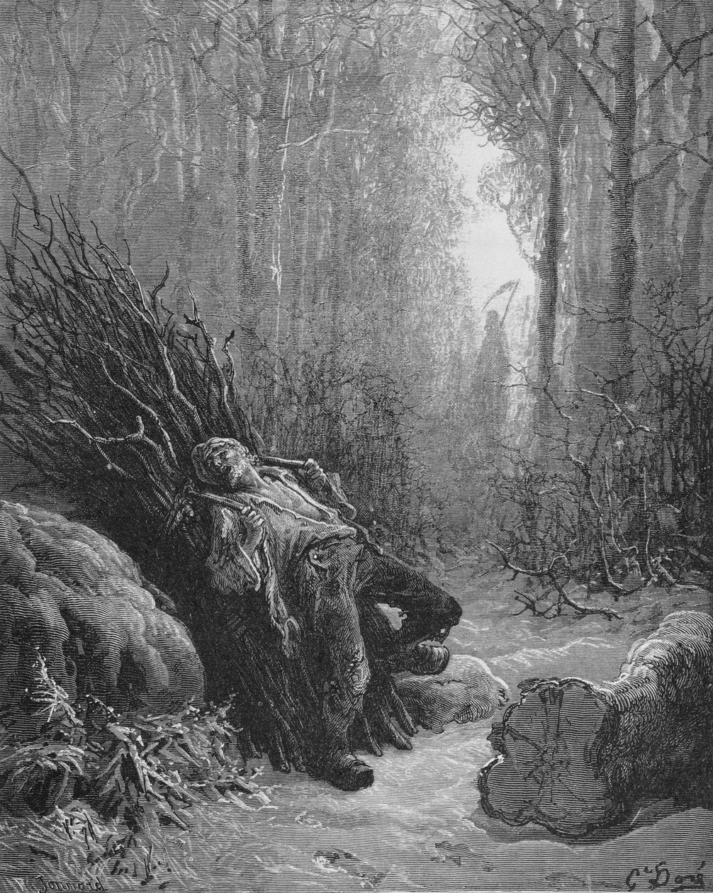 Illustration for Death and the Woodcutter, from 'Fables' by Jean de La ...