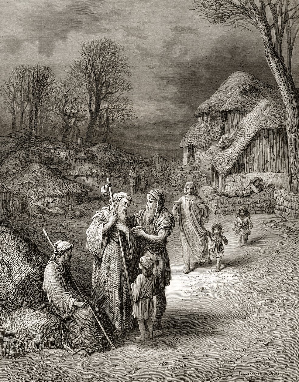 Pilgrims being fed by Peasants, illustration from 'Bibliotheque des ...