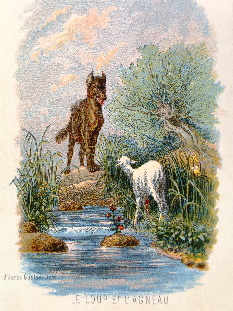 'The Wolf and the Lamb', illustration from 'Fables' by La Fontaine, 1868