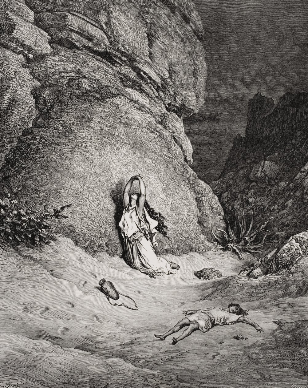 Hagar and Ishmael in the Desert, illustration from Dore's 'The Holy ...