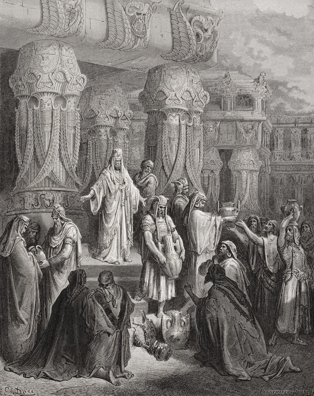 Cyrus Restoring the Vessels of the Temple, illustration from Dore's ...