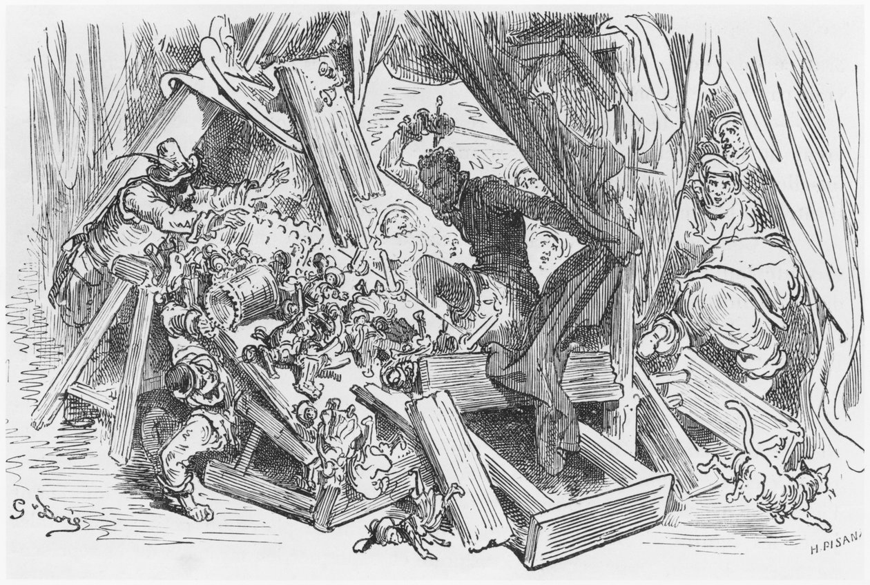 Don Quixote Fighting the Puppets, illustration from 'Don Quixote de la ...