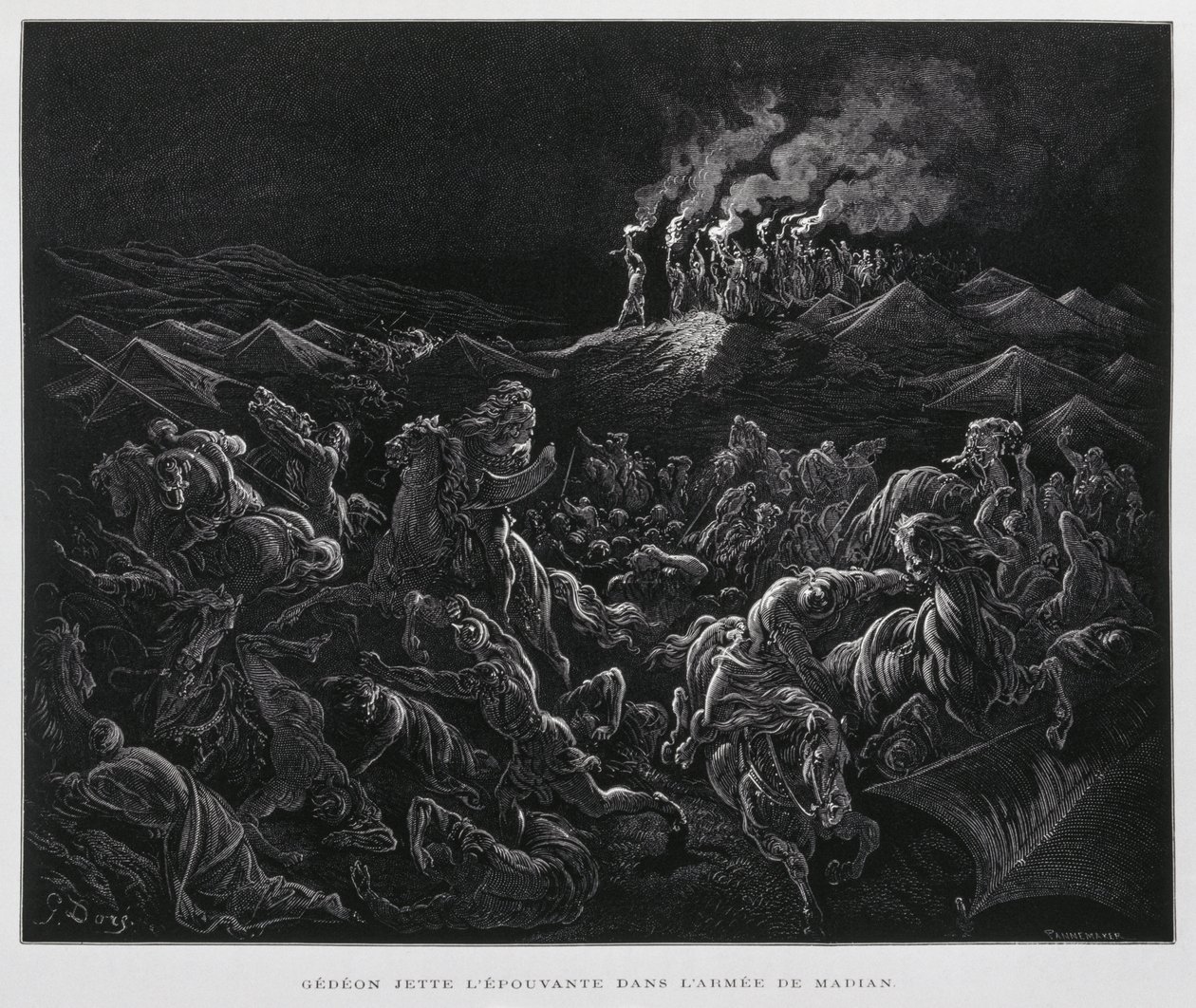 Gideon Attacks the Midianites at Night (Illustration from the Dore Bible)
