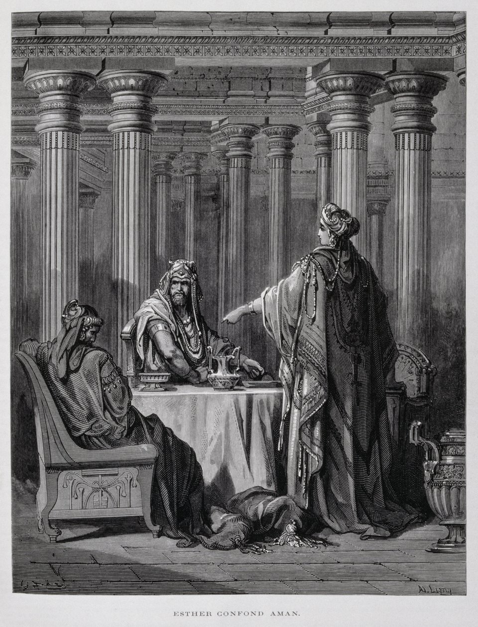 Haman Denounced by Queen Esther (Illustration from the Dore Bible)