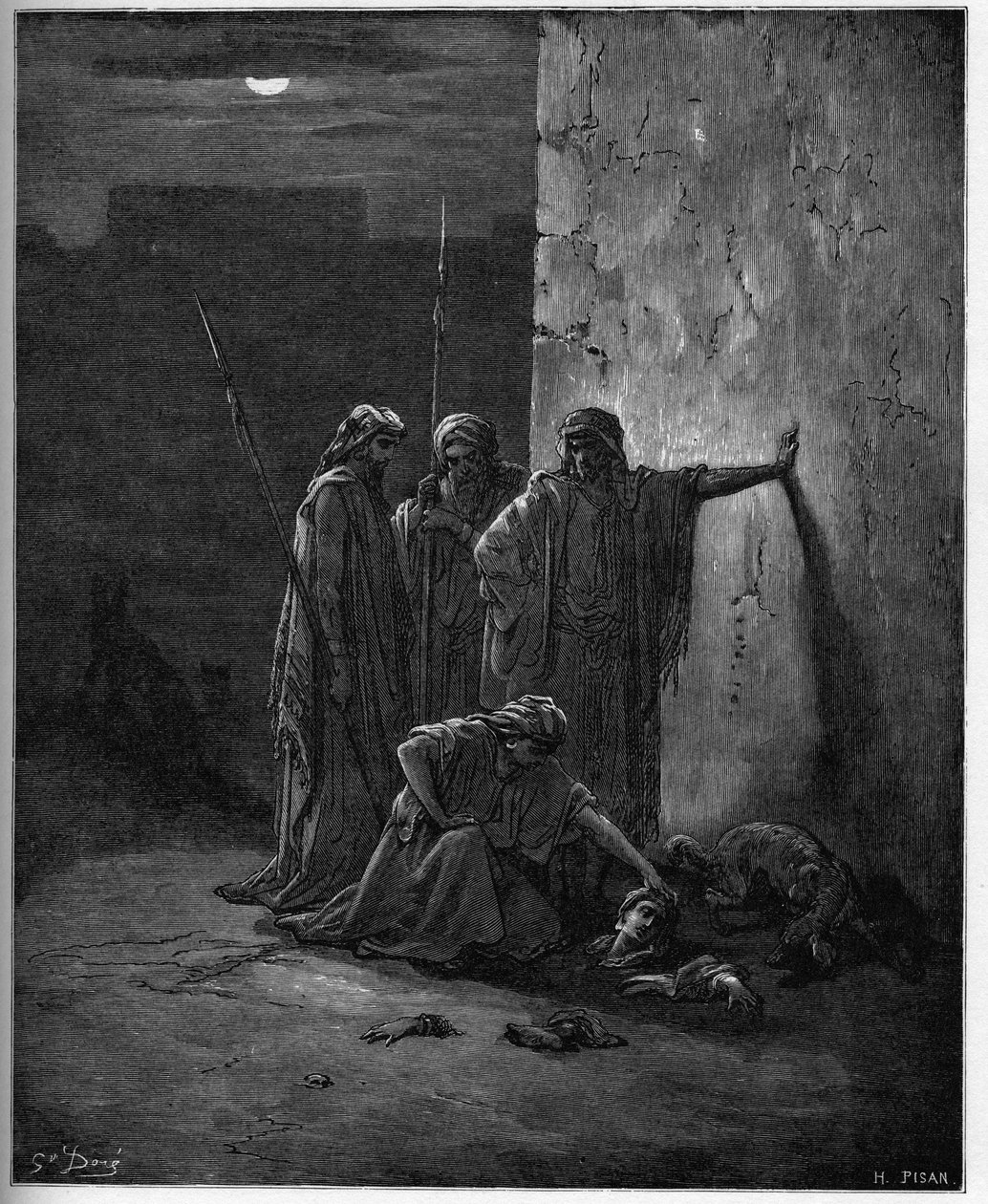 Jehu's companions finding the remains of Jezebel - Engraving in 'The ...