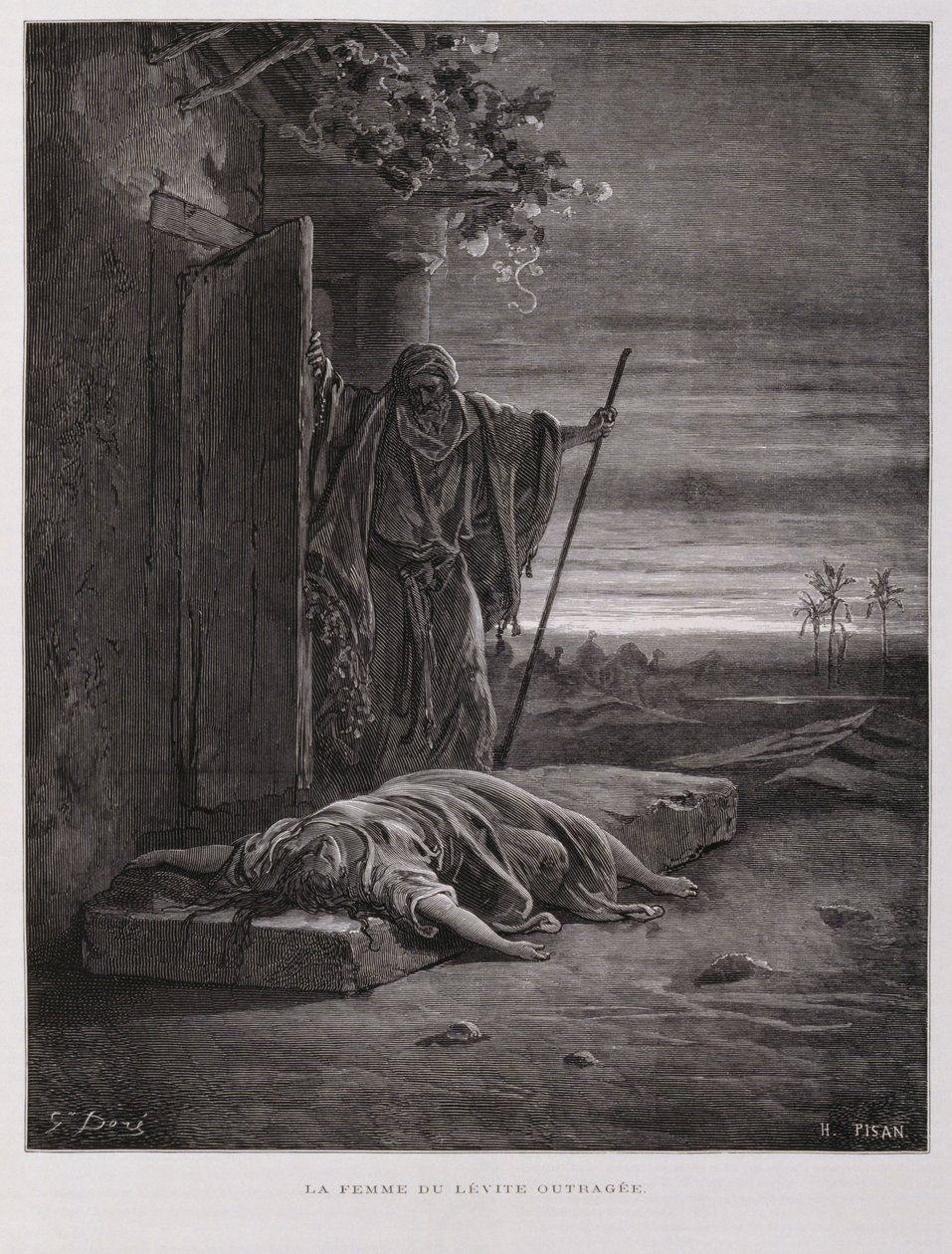 Outrage at Gibeah, the Levite carries his dead concubine away ...