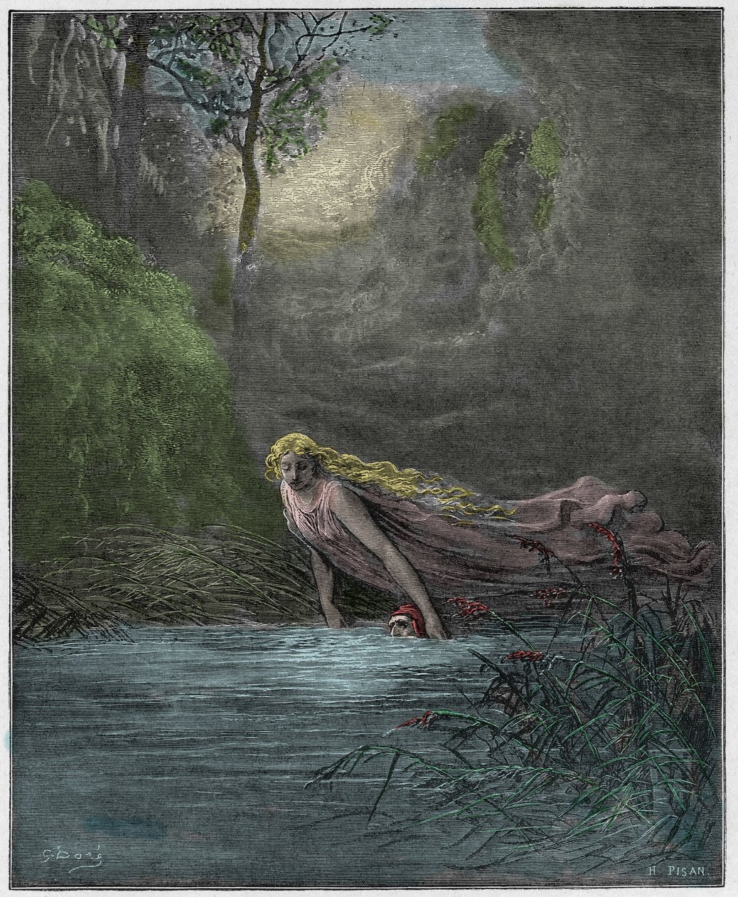 Purgatorio, Canto 31: Dante Submerged in the River Lethe, Illustration ...