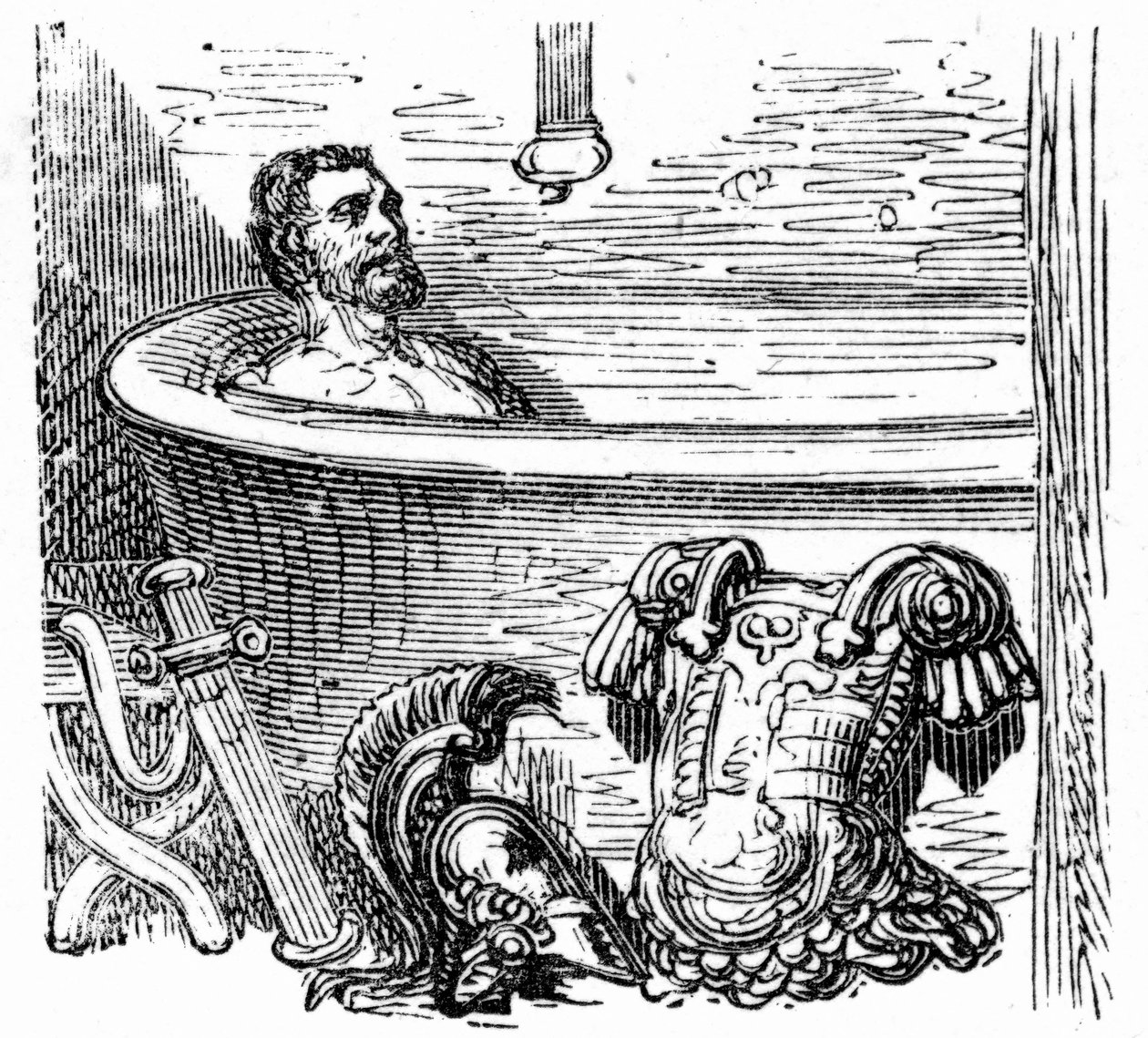 Roman soldier bathing at the thermal baths of Bagneres de Bigorre ...