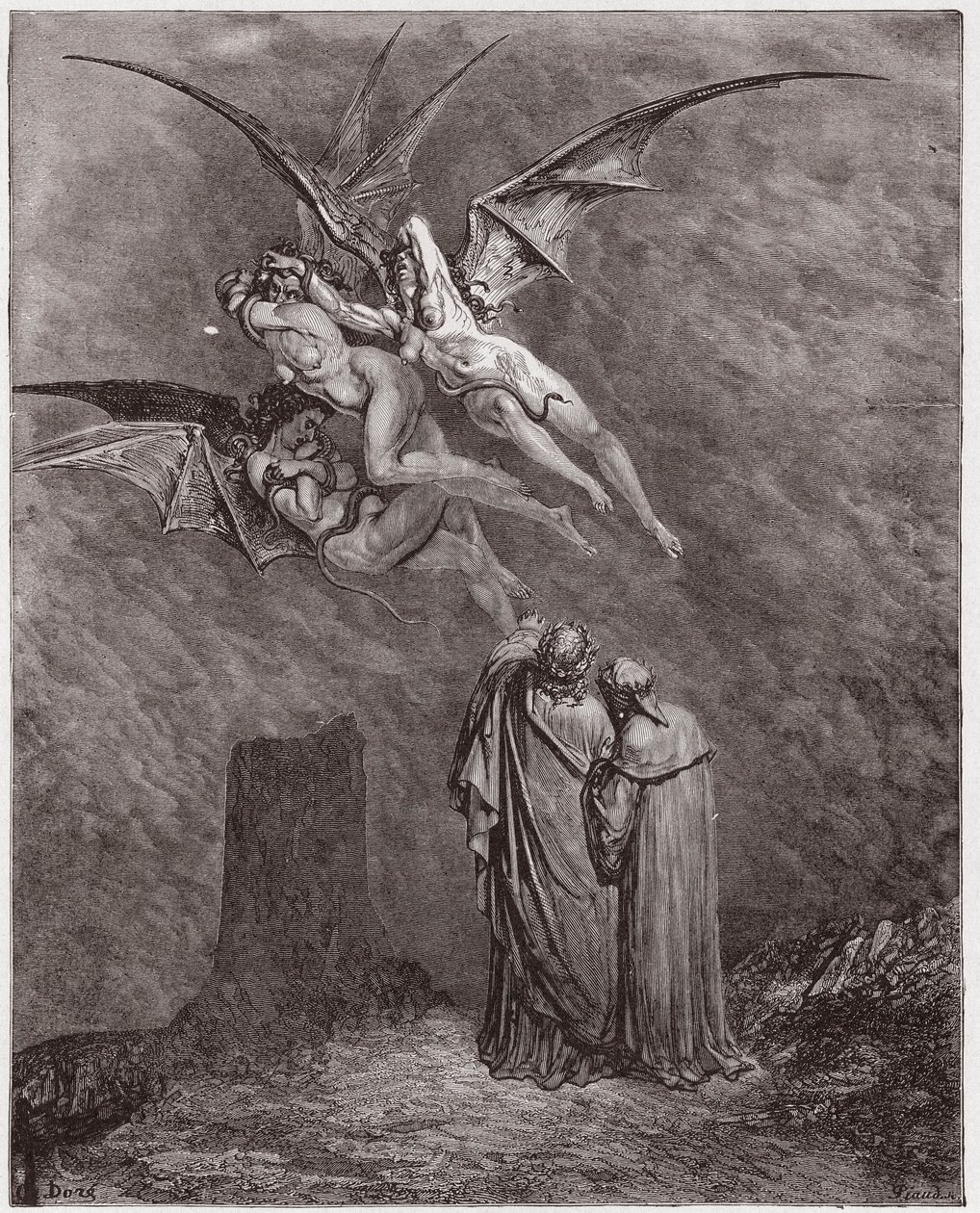 The Divine Comedy, Inferno, Canto 9: The hideous Erinyes: Megaera ...