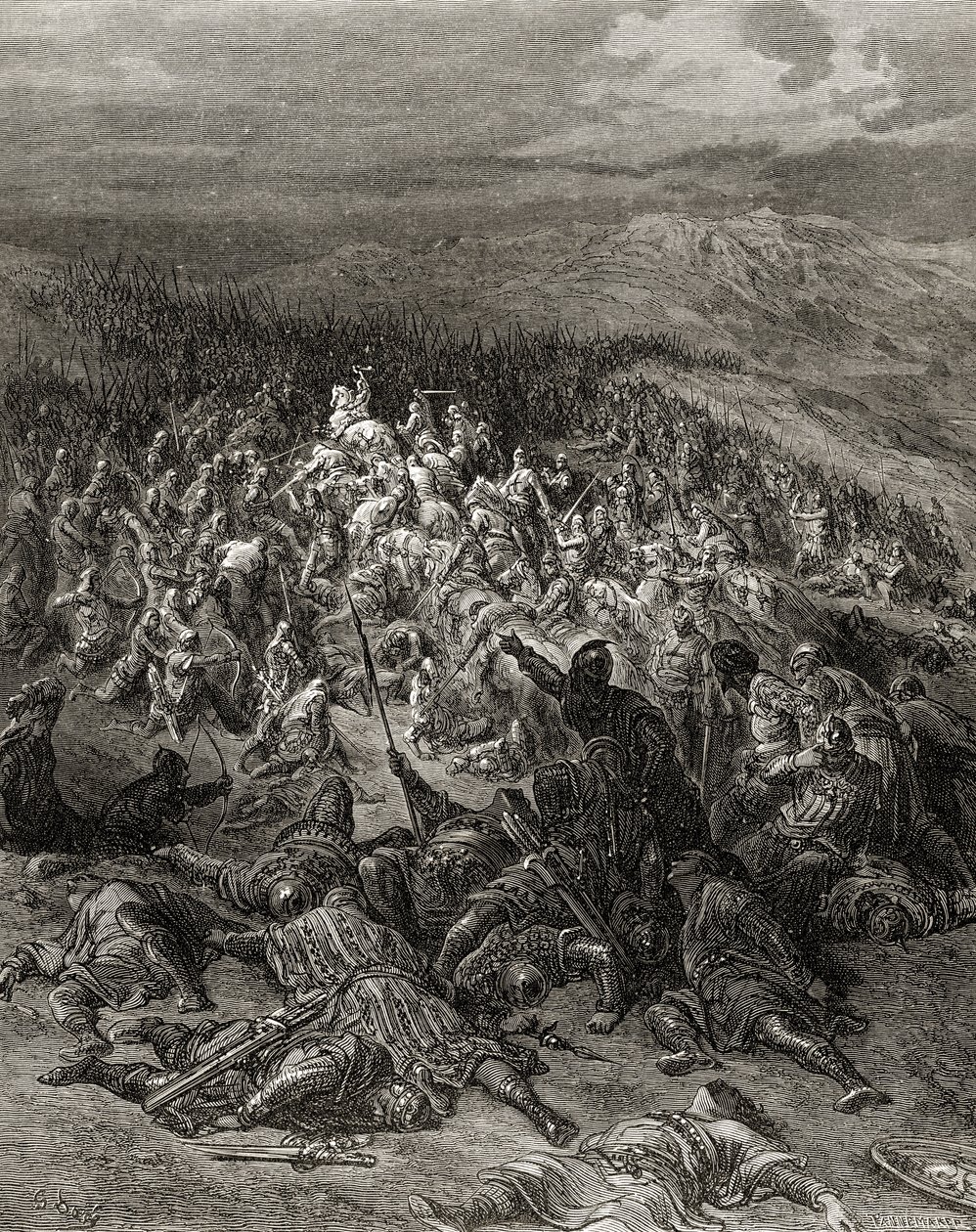 Two Hundred Knights attack Twenty Thousand Saracens, illustration from ...