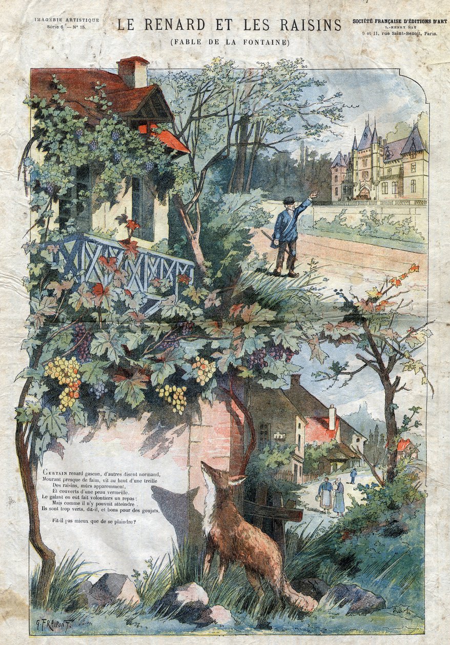 The fox and the grapes. Fables by Jean de La Fontaine (1621-95 ...