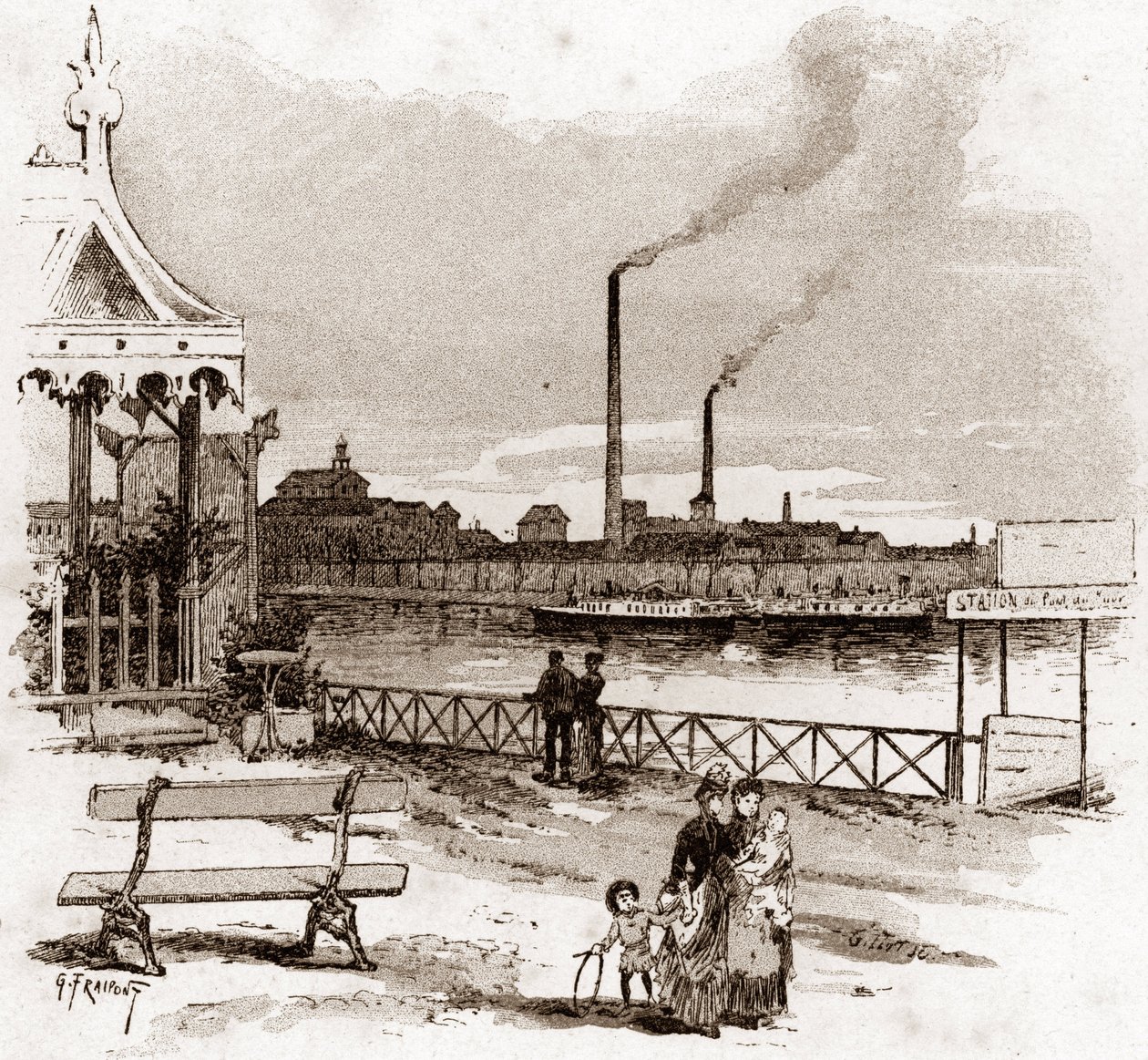 View of the quai de Javel in Paris, actuel quai André-Citroen. Drawing ...