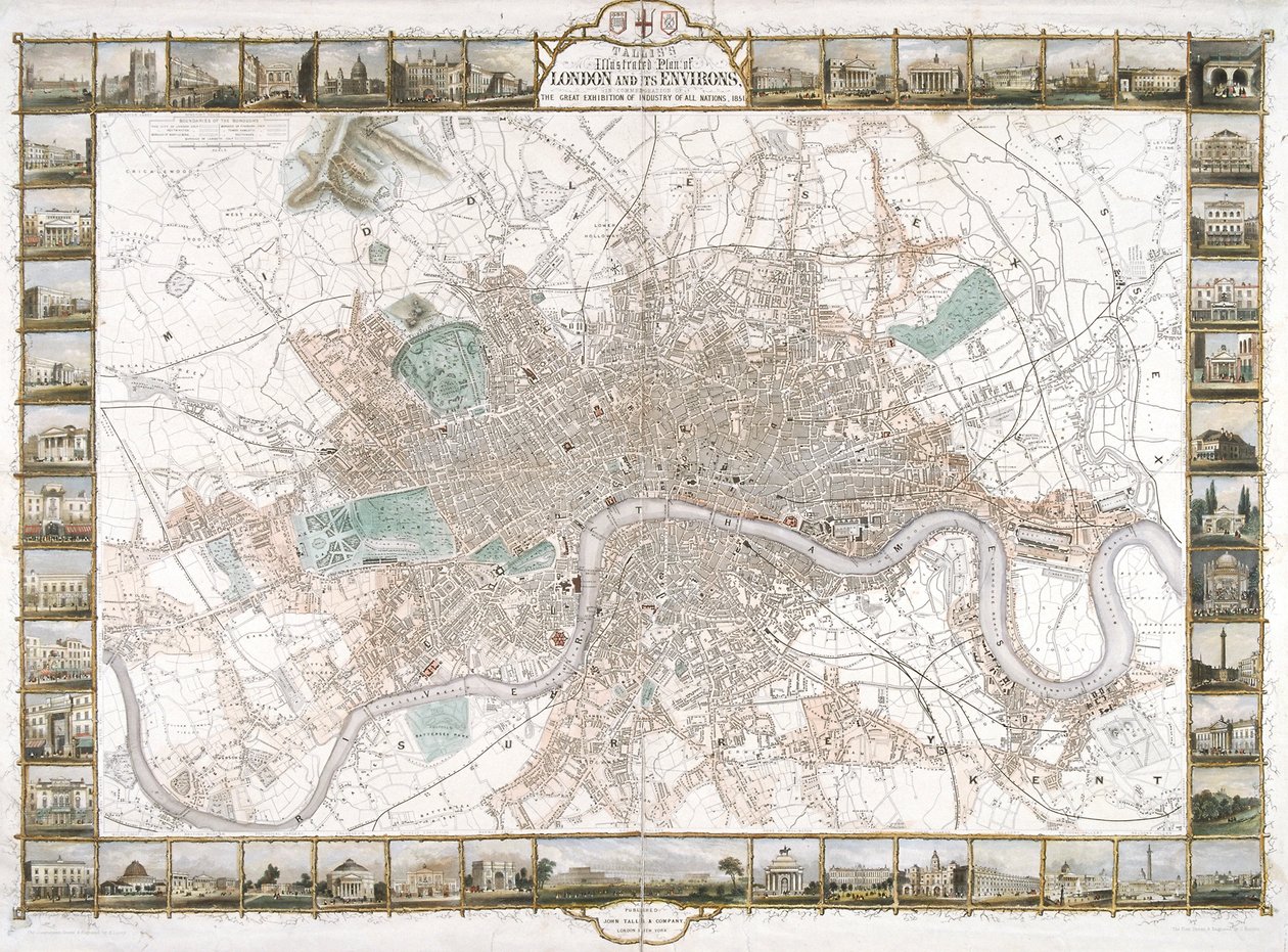 Map of London, 1851 by H Lacey: Buy fine art print