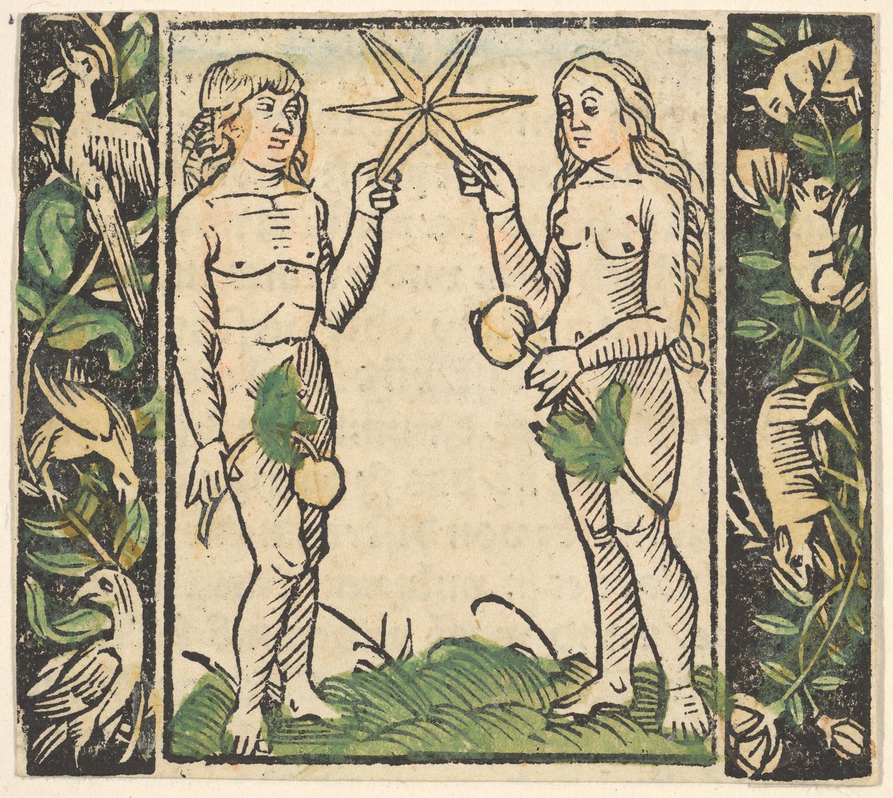 Adam and Eve Holding a Star, illustration from Beschlossen Gart des Rosenkranz Mariae