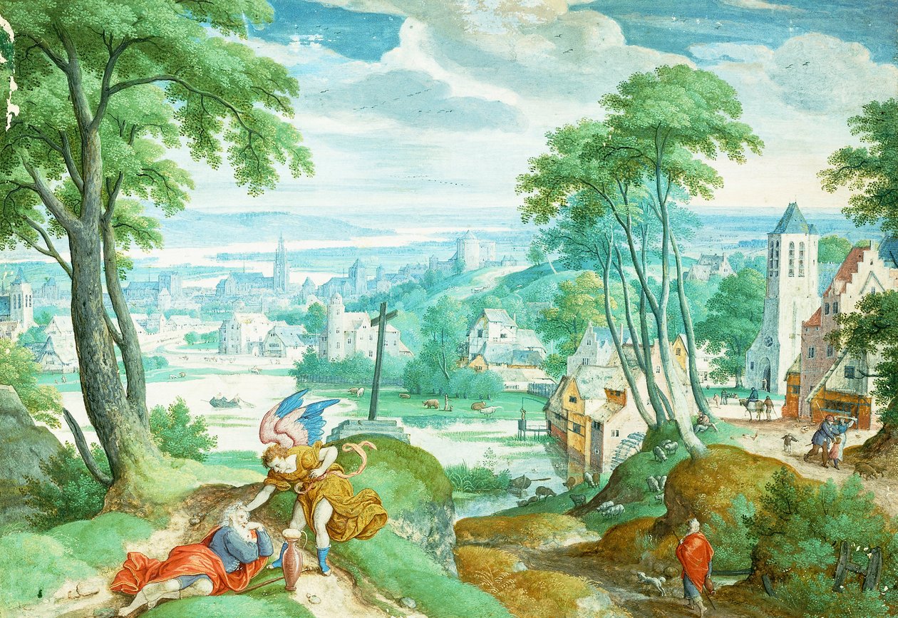 Elijah and the Angel by Hans Bol: Premium art reproduction