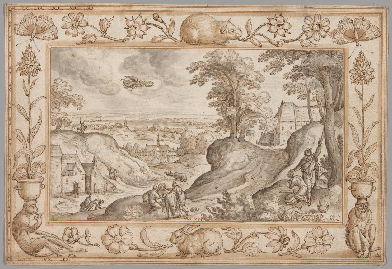 Landscape with the Sacrifice of Isaac within a Decorative Border of ...