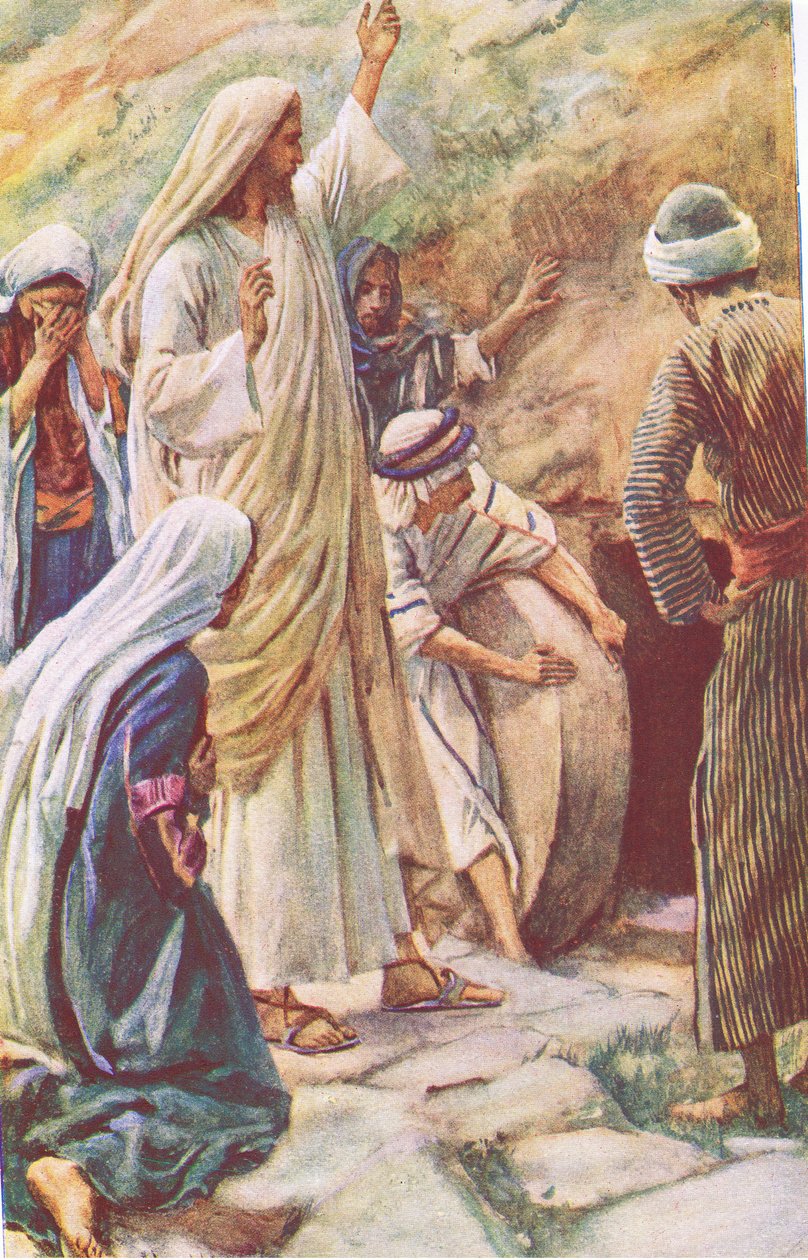 Jesus raises Lazarus from the dead, illustration from Harold Copping ...