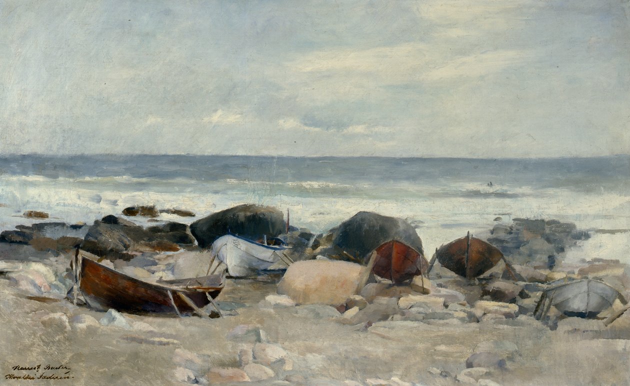 Boats at the beach, Jæren by Harriet Backer