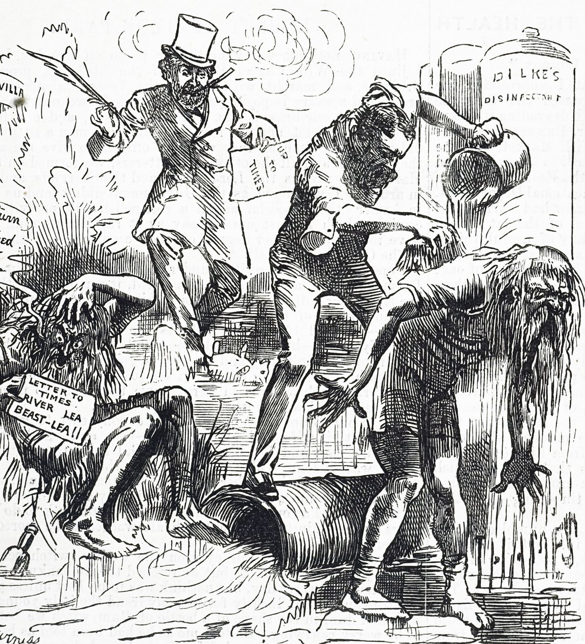 Cartoon Depicting the Thames and the Lea Rivers Being Attacked Because ...