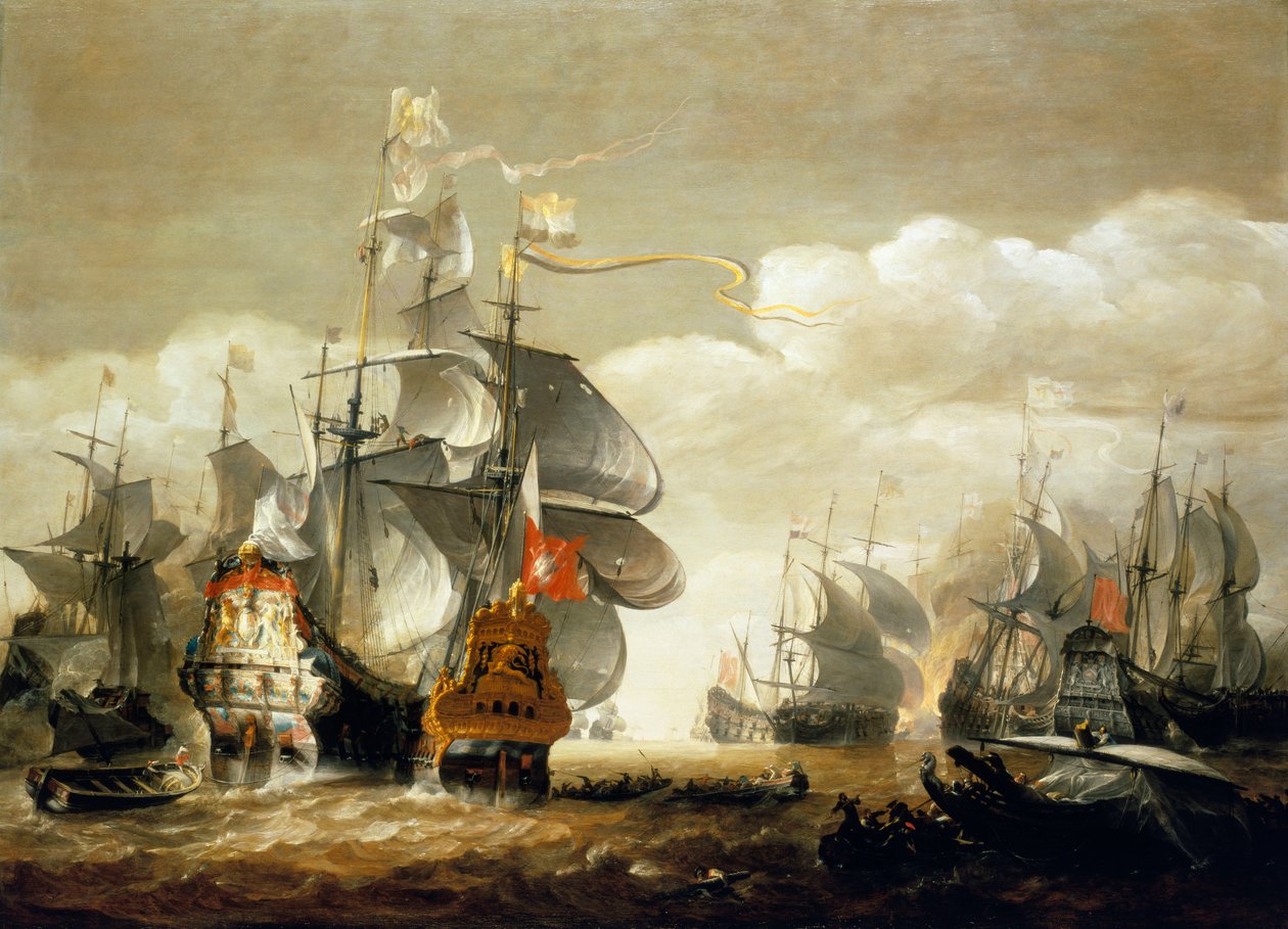 The Battle of Lowestoft, 3 June 1665, Showing HMS 'Royal Charles' and ...