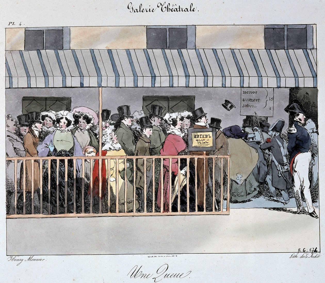 Theatre Gallery: A Queue at the Entrance - Drawing by Henri Monnier ...