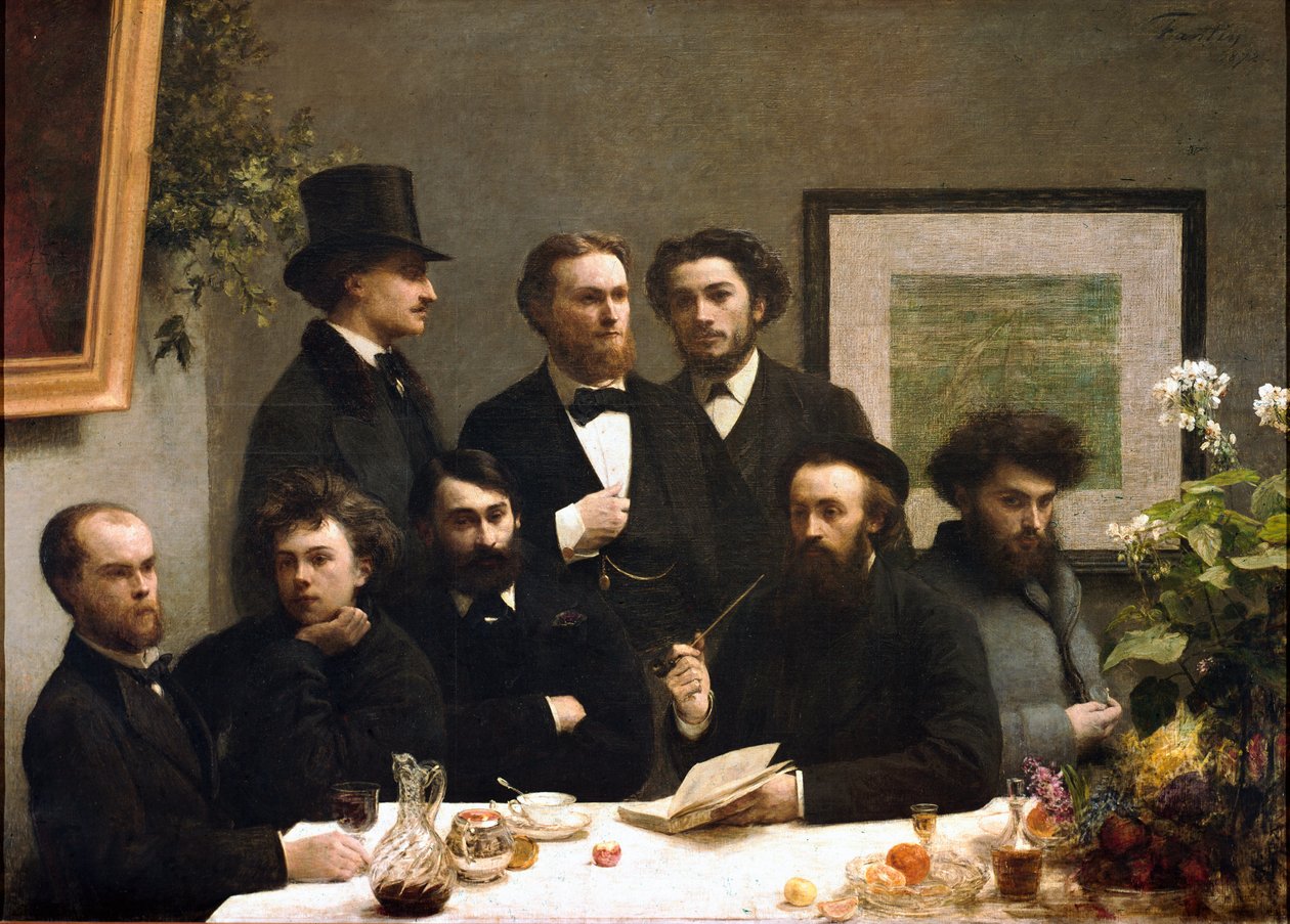 Table corner: from left to right: Paul Verlaine, Arthur Rimbaud, Elzear ...