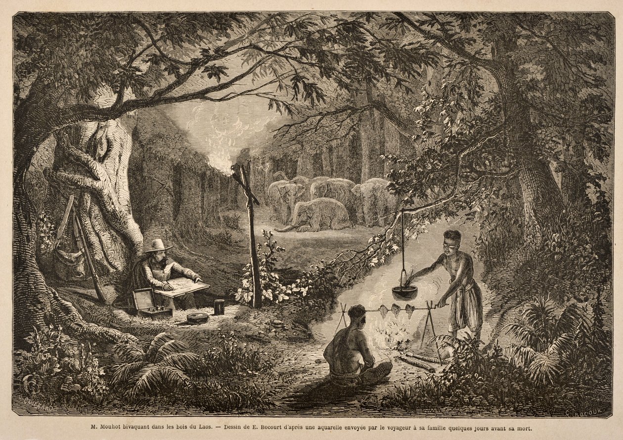 Henri Mouhot Camping in the Jungles of Laos, illustration from 'Travels ...