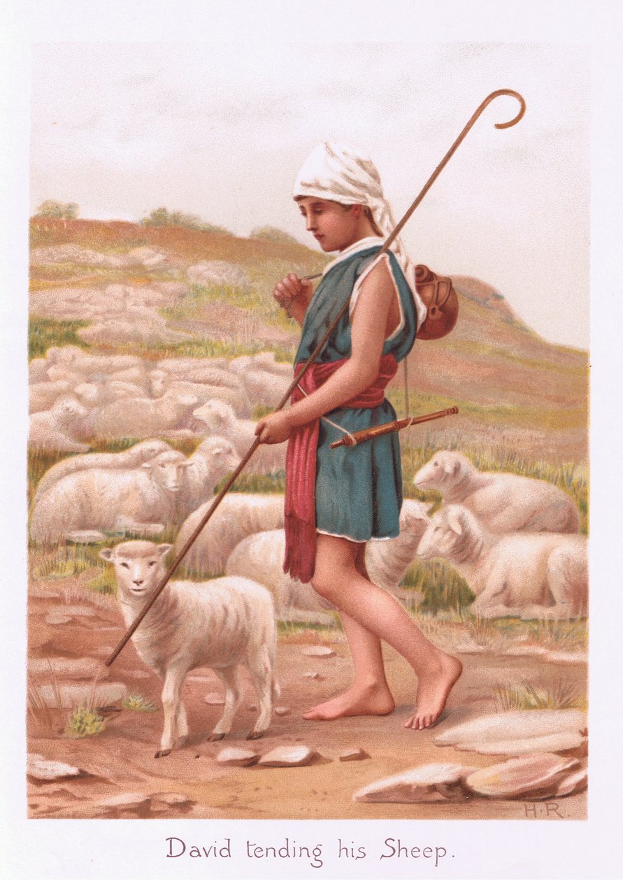 David tending his sheep by Henry Ryland: Fine art print