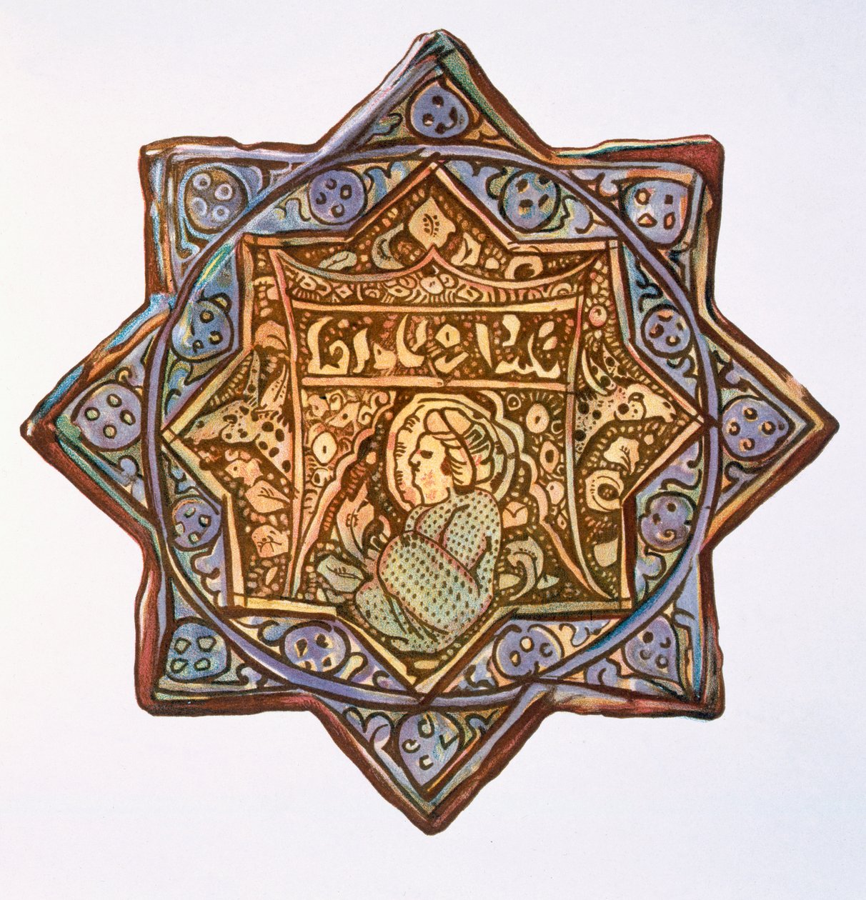 Persian Lustred wall-tile: circle and star shape
