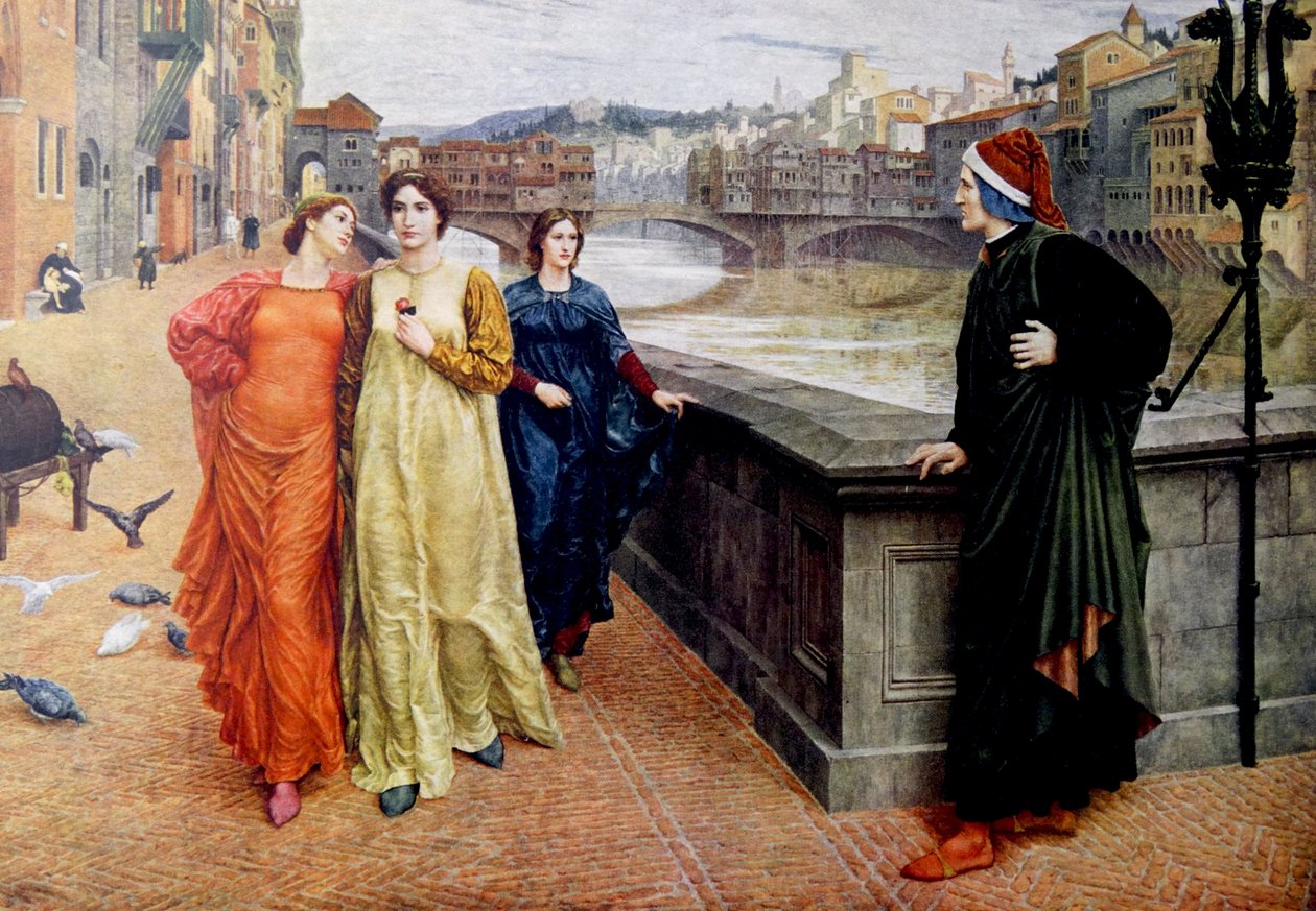 Dante Alighieri meeting his muse Beatrice Portinari in Florence
