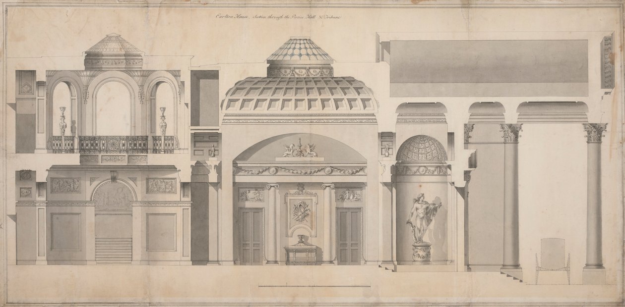 Carlton House, Pall Mall, London: Section of the Portico, Hall and Tribune