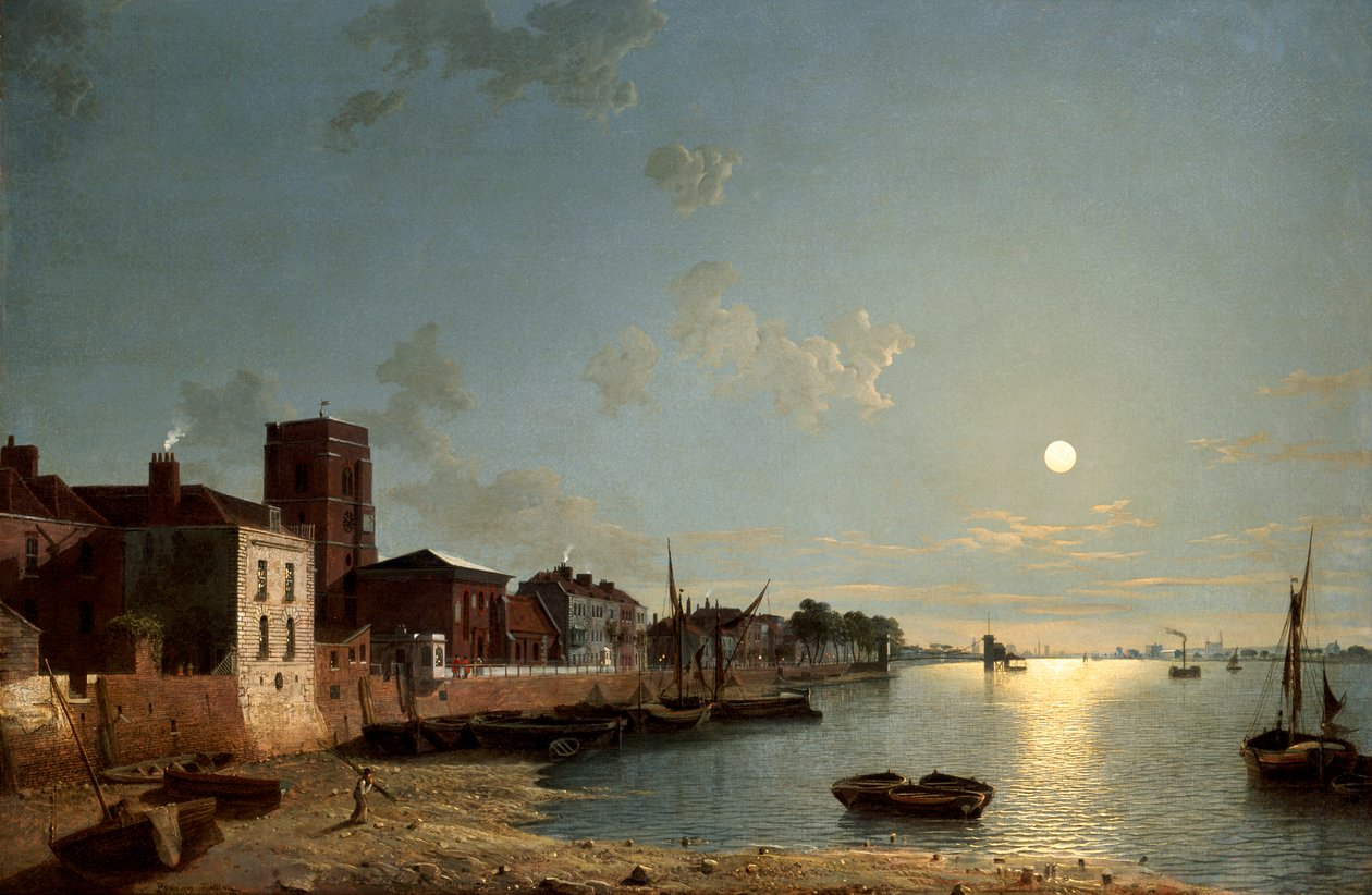 Cheyne Walk in Chelsea, by Moonlight by Henry Pether